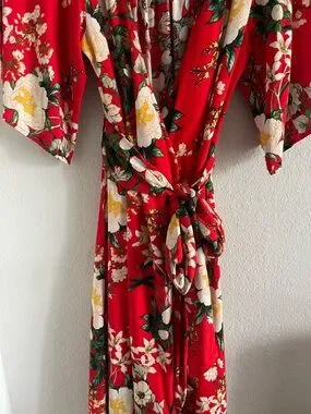 JODIFL | Dresses | Nwot Jodifl Red Floral Wrap Maxi Dress With Tie ...